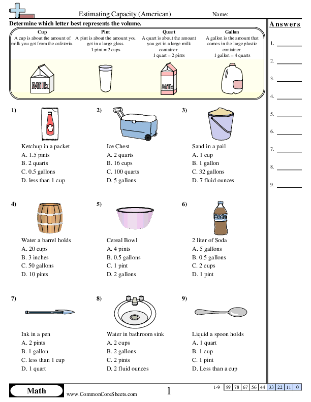Capacity Worksheets | Free - Distance Learning, worksheets and more ...